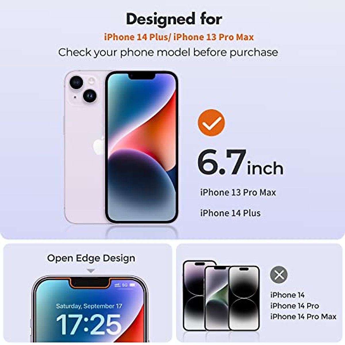 UNBREAKcable Shatterproof Tempered Glass Screen Protector for iPhone 14 Plus[3-Pack] [99.99% HD Clear] [9H Hardness][Bubble Free] for Apple 6.7''- iPhone 2022 Release (UBXi462)