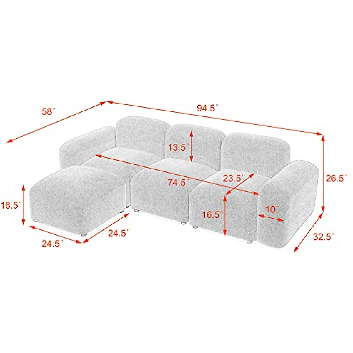 JIVOIT Modern Modular Sectional Sofa Set, DIY Combination L-Shape Upholstered Chaise Lounge Couch, Teddy Fabric 4-Seat Sofa for Living Room Bedroom Apartment Offic (Orange-DIY Combination)