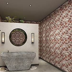 Brick Wallpaper Red Brick Peel and Stick Wallpaper Self-Adhesive Wallpaper Brick Contact Paper 17.7” × 118” Removable Wallpaper 3D Brick Paper for Backsplash Countertop Wall Realistic Brick Textured