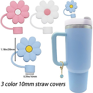 Tovly 6PCS Straw Cover Cap Stanley Cup Accessories Initial Personalized Letter Charms Reusable 10mm Flower Silicone Straw Tips Lids Protectors Stanley 30&40 Oz Tumblers (3PCS Letter A+3PCS Flower)