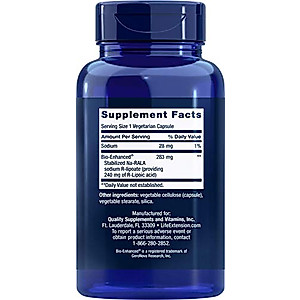 Life Extension Super R Lipoic Acid 240mg, 90 Capsules, Vegetarian