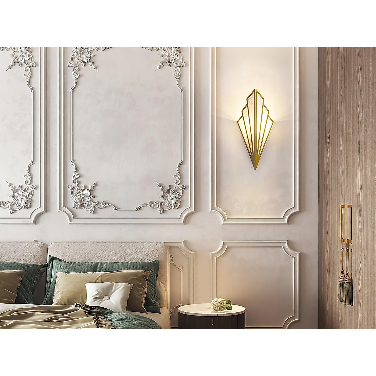 Battery Operated Wall Sconces Set of 2,Not Hard Wired Fabric Shade Triangle Remote Control Wall Lights, Wireless Lamp Fixture for Bedroom, Living Room, Bathroom, Hallway (Color : Gold)