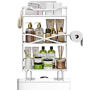 Ronanemon Over The Toilet Storage,Bathroom Organizer, Toilet Shelf with Toilet Paper Holder,Bathroom Shelf Over Toilet,3 Tier Toilet Storage Rack (Black)