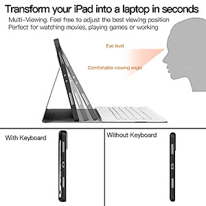 JUQITECH iPad 9th 8th 7th Generation Case with Keyboard 10.2 Inch 2021/2020/2019 - Wireless Bluetooth Magnetic Keyboard Case Soft Tablet Protective Cover for iPad 10.2" with Apple Pencil Holder