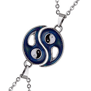 FM FM42 Temperature Sensing Color Changing Yin and Yang Tai Ji Best Friend Small Pendant Necklace Set, Pack of 2