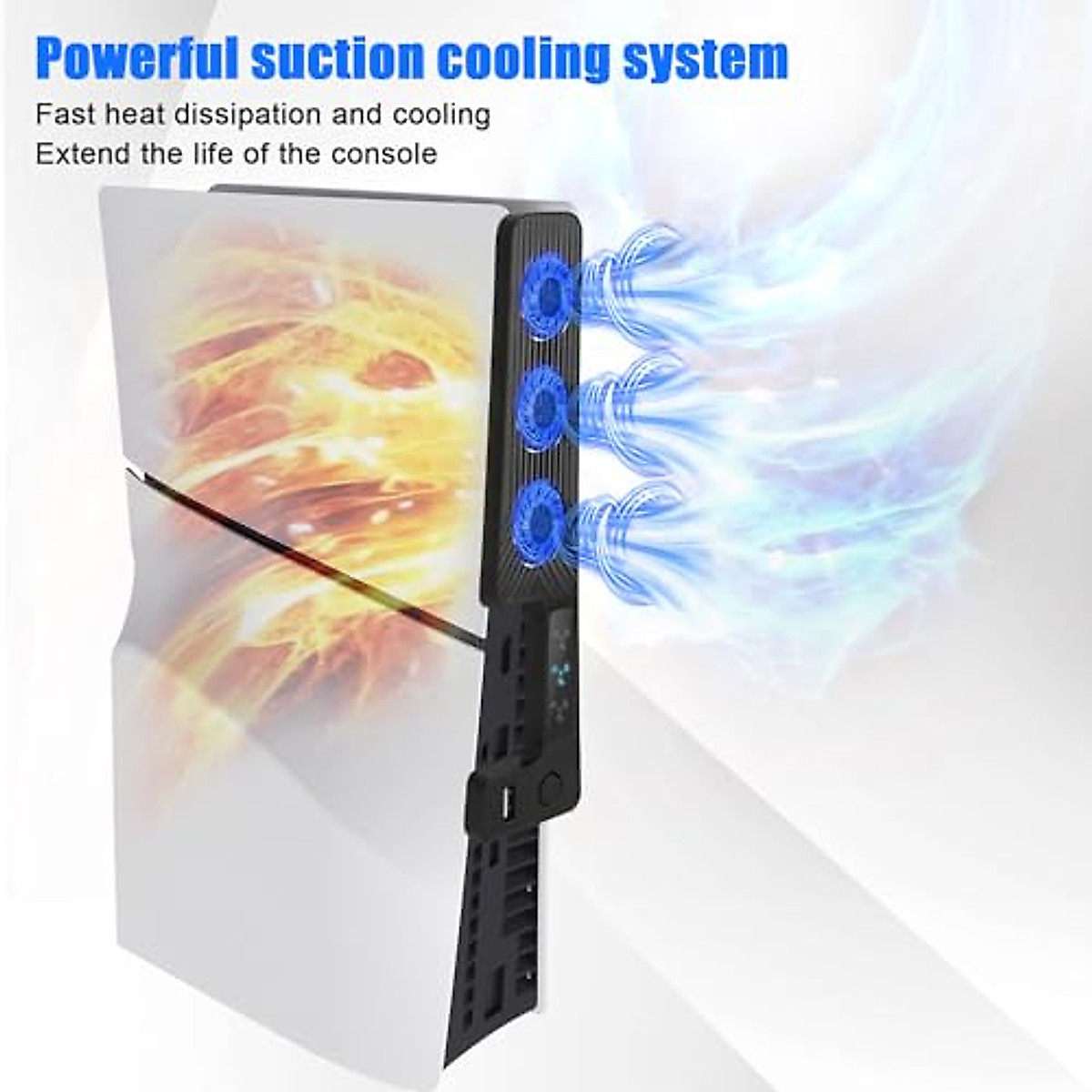 PS5 Slim Cooling Fan, SIKEMAY New PlayStation 5 Slim Console Accessories Cooler with USB Port and 3 Adjustable Quiet 9500-Speed Fans, Cool LED Light for PS5 Slim Digital/Disc Edition System (Black)