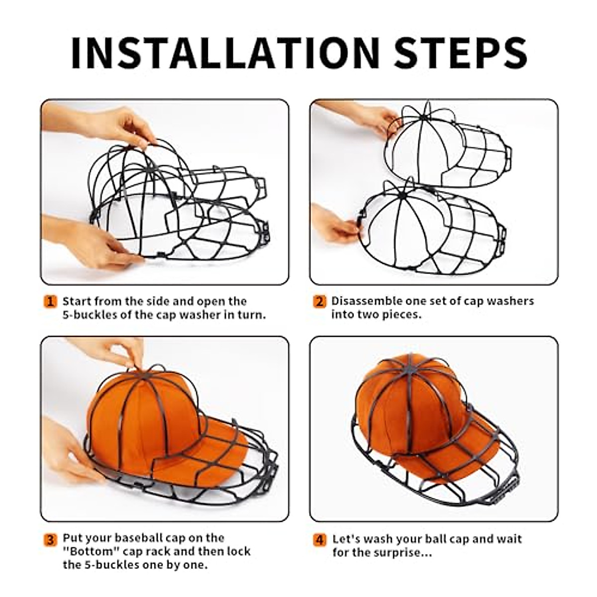 Hat Washers, 1 Pack Baseball Hat Cleaners Cap Washer, Fit for Adult/Kid's Hat Washer Frame Cage, Hat Protector Racks for Washing Machine, Black