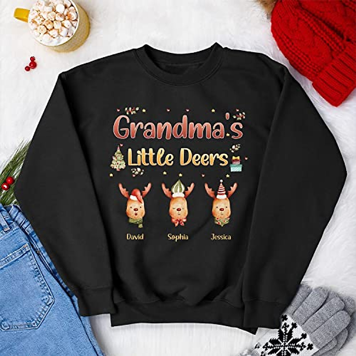 Personalized Grandma's Deer Customizable Sweater, Christmas Mimi Shirt Personalized, Personalized Best Gifts of Nana's Life Grandkid'S Name Shirt, Custom Christmas Grandma Mom Dad Shirt