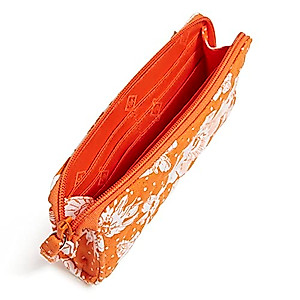 Vera Bradley Women's Cotton Collegiate Front Zip Wristlet With RFID Protection (Multiple Teams Available), Orange/White Rain Garden With University of Tennessee - Recycled Cotton, One Size