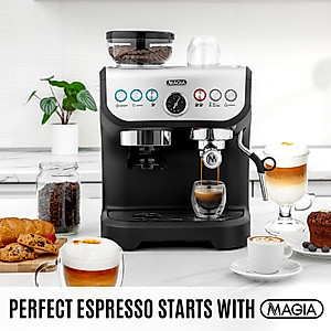 Zulay Kitchen Magia Manual Espresso Machine with Grinder and Milk Frother - 15 Bar Pressure Pump Cappuccino Machine - Latte Machine - & Extra Large 2L Removable Water Tank