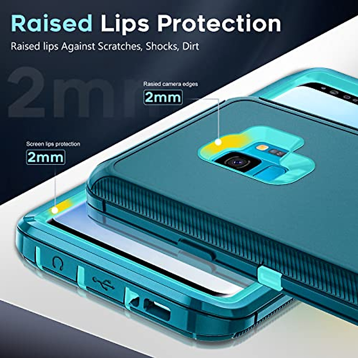 LeYi Compatible for Galaxy S9 Case, Samsung Galaxy S9 Case, 3 in 1 Full Body Shockproof Rubber Dustproof Rugged Defender Protection Case Samsung Galaxy S9 Phone Case, Teal Blue