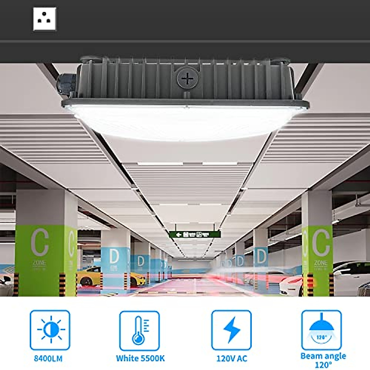 WYZM LED Canopy Light 70W, 8,450Lumens, 5500K Daylight, 400W HPS/HID Equivalent, NO Weather Proof,9.5" x 9.5",120V AC for Playground, Gym, Warehouse, Garage,Backyard