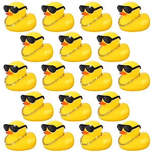 18 Pcs Mini Rubber Ducks Baby Shower Tiny Rubber Ducks Bulk with Sunglasses, Float Bath Toys Bathtub Duckies Mini Ducks for Shower Birthday Party Favors Carnival Gift (Yellow)