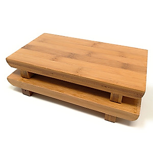 TJ Global Set of 2 Sashimi Sushi Bamboo Serving Geta Plates - Japanese Style Tableware Bamboo Sushi Board Cutting Tray (L9.4 x W5.9)