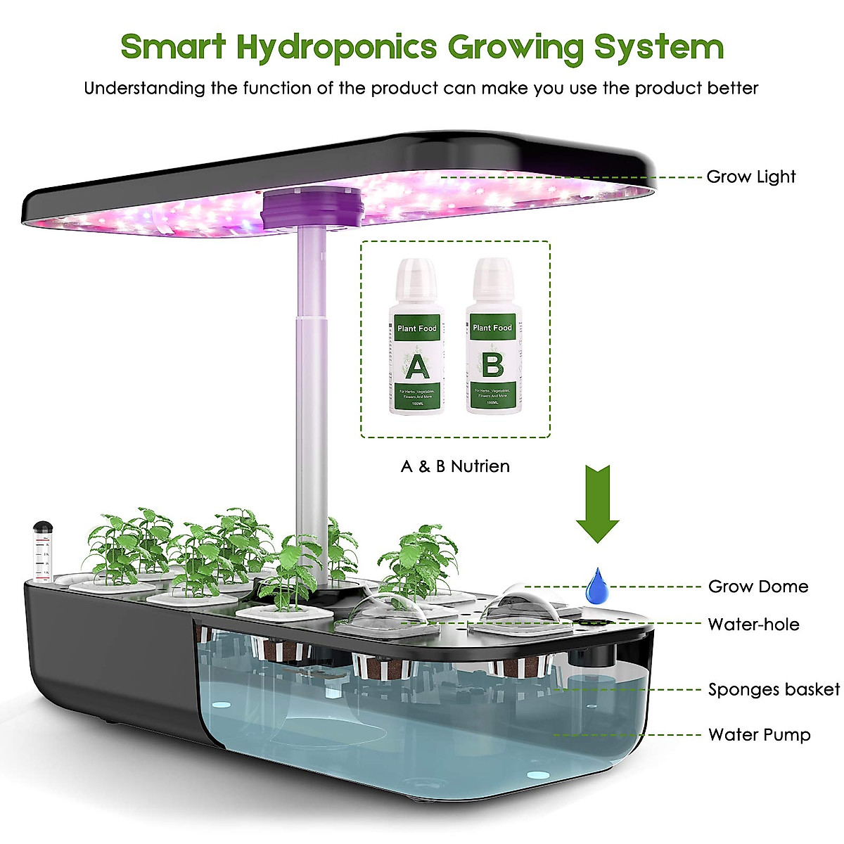 Hydroponics Growing System, EZORKAS 12 Pods Indoor Herb Garden Starter Kit with LED Grow Light, Smart Germination Kit Garden Planter for Family Home Kitchen with Cycle Timing Function