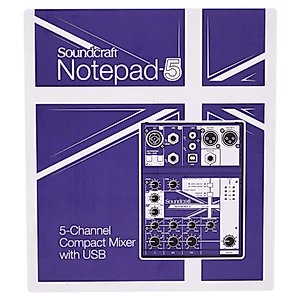 Soundcraft Notepad-5 Channel Podcast Mixer Podcasting Interface Bundle with Rockville PRO-M50 Studio Headphones, RMC-XLR Handheld Wired Mic and RTMS21 Desktop Tripod Mic Stand with Pop Filter