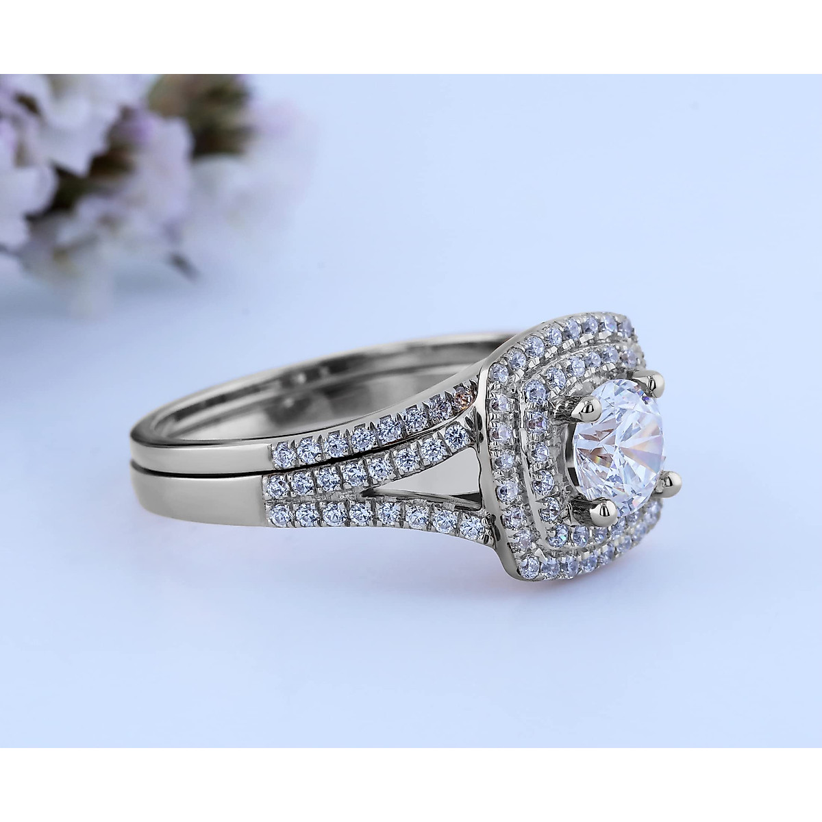 Dazzlingrock Collection 2.70 ctw Round Cubic Zirconia Double Halo Engagement Ring Set for Her (6mm Center Stone) in 10K White Gold, Size 7