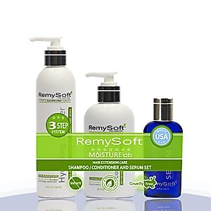 RemySoft Moisturelab System - Safe for Hair Extensions, Weaves and Wigs - Salon Formula Shampoo, Conditioner & Serum - Gentle Sulfate-free Lather