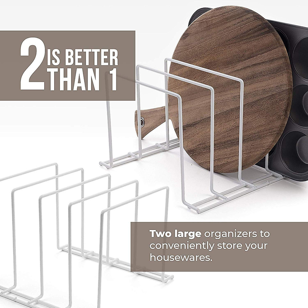 Stock Your Home White (2 Pack) Steel Baking Pan Organizer Rack for Cabinet or Counter, Holder for Kitchen Cutting Boards, Pot Lids, or Cookie Sheets - Rust Proof Wire, Drying Storage