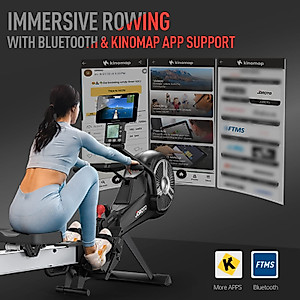 JOROTO Rowing Machine, Air Magnetic Foldable Rowing Machines for Home Use, Rower Machine with 49.5" Rail, Backlit Monitor, Bluetooth, App Supported, Tablet Holder