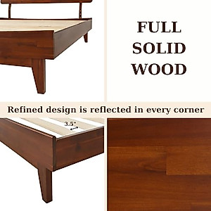 Bme Caden 15 Inch Deluxe Bed Frame with Adjustable Headboard - Mid Century, Retro Style with Acacia Wood - No Box Spring Needed - 12 Strong Wood Slat Support - Easy Assembly - Dark Chocolate, Queen