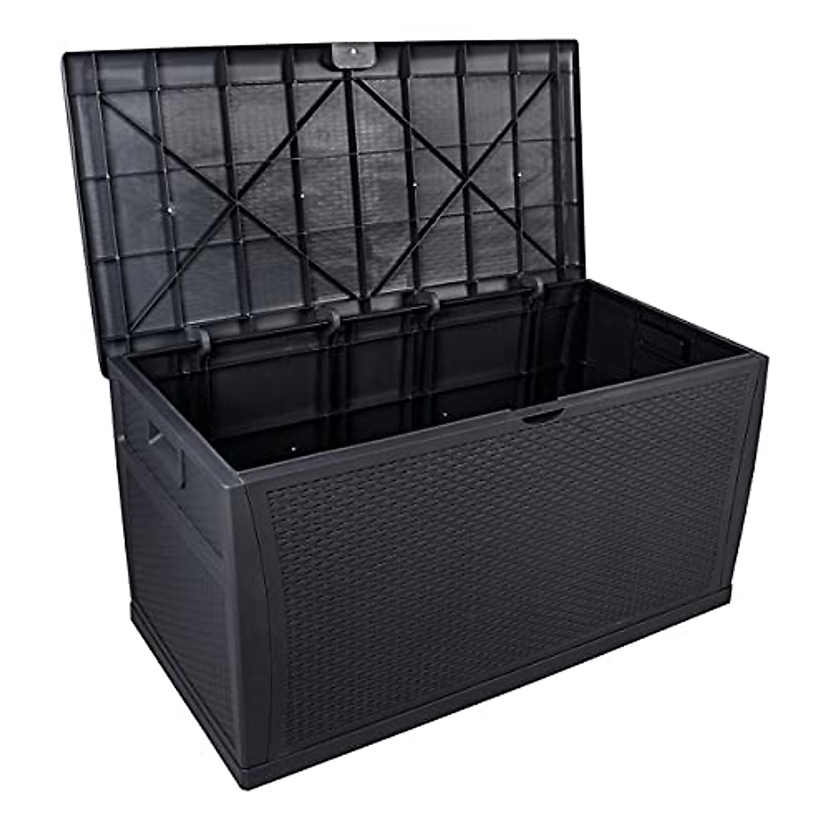 120 Gallon Large Resin Deck Box, Outdoor Organization Storage Container, Garden Storage Chest Lockable Seat for Patio Furniture, Tools (Black)
