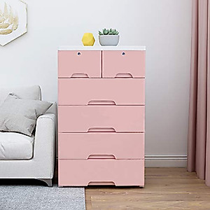 Nafenai Plastic Drawers Dresser,Storage Cabinet with 6 Drawers,Closet Drawers Tall Dresser Organizer for Clothes,Playroom,Bedroom Furniture, Pink