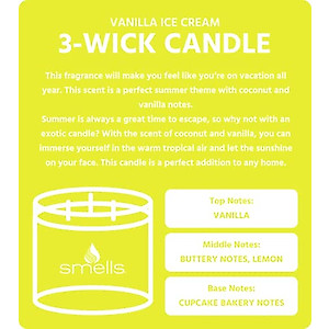 Smells - Premium Soy Wax Round Jar Scented Candle 16oz. - 100% Cotton 3-Wicks - Fragrance That Eliminates Home and Office Odors: Food, Pets, Smoke and Others (1-Pack, Vanilla Ice Cream)