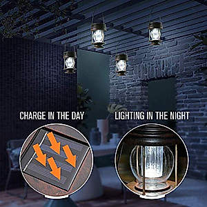pearlstar Solar Lanterns Outdoor Hanging Solar Lights with Handle for Pathway Yard Patio Garden Decoration, Waterproof Outside Solar Table Lamp,2 Pack 5.5" H (White Lights)