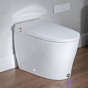 Casta Diva Smart Toilet with Heated Seat, Warm Water Bidet, Off-seat Auto Flushing, Foot Kick Flush, 1.28GPF White Smart Toilets with Remote for Bathrooms (CD-Y070)