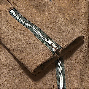 Maiyifu-GJ Men Basic Suede Leather Motorcycle Jacket Casual Classic Side Lace Biker Jacket Slim Fit Asymmetric Zip Moto Coat (Khaki,Large)