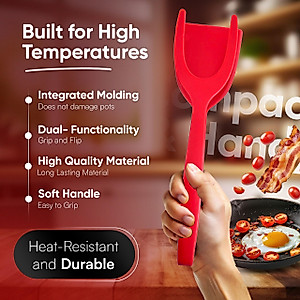 Egg Flipper Spatula Tongs Set of 2 PCS - 2 in 1 Grip and Flip Spatula Tong Multi-Purpose Use Non-Stick Kitchen Flipper Spatula For Bread Fish Pancake Toast Home Kitchen Cooking Tool (Black + Red)