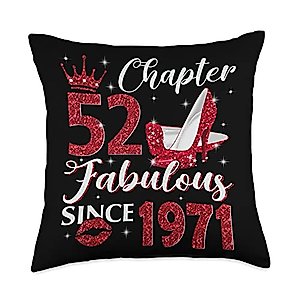 Red Shoes Happy 52nd Birthday Women Ladies Girls Chapter 52 Fabulous Since 1971 52nd Birthday Gift for Women Throw Pillow, 18x18, Multicolor