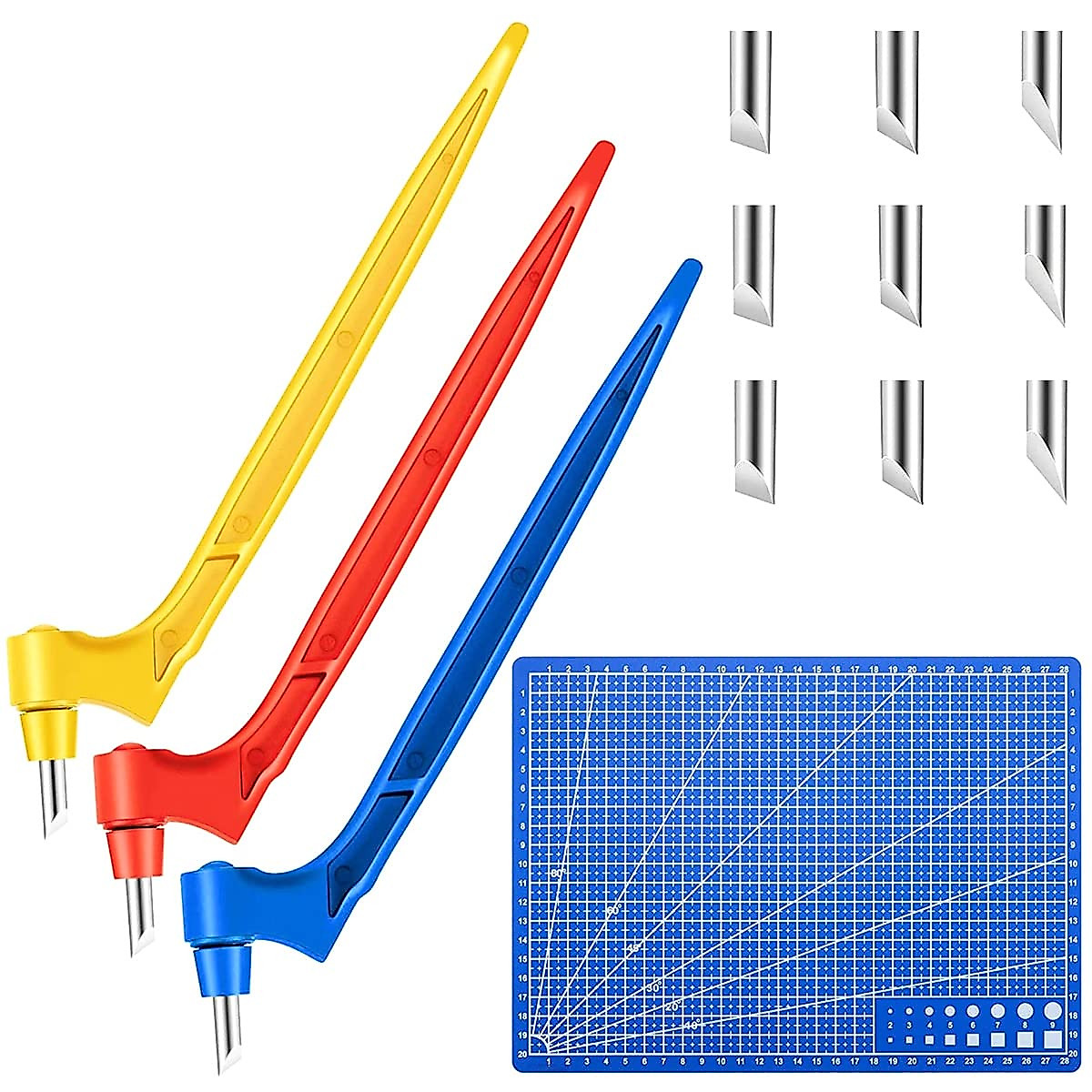 Abizarch Craft Cutting Tools Kit 360 Degree Rotating Gyro Cutting Tools Art Cutting Tools with Cutting Pen 15/30/45 Degree Blades Cutting Mat for DIY Craft Hobby Scrapbook Stencil