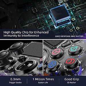 Honghao Controllers For PS4 With Hall Triggers/Vibration/Programming/8 RGB LED Lights, Wireless Remote Joystick Gamepad Accessories, Shock PS4 Dual Controller for PlayStation 4/Slim/Pro/PC (Black)