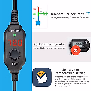 YukiHalu Submersible Aquarium Heater 100/150/200/300W, Small Size, Overheating Protection, External Temperature Controller, LED Display, Used for 20/30/40/60 Gallons (100Watts)