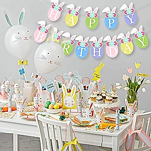 Easter Happy Birthday Banner Bunny Hoppy Colorful Flower Garland Kids Easter Party Decoration Photo Props