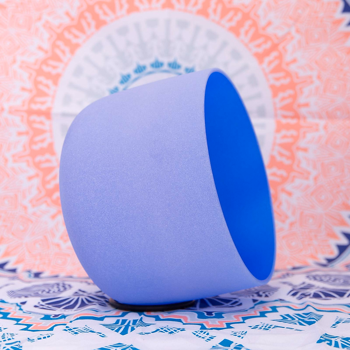 ENERGYSOUND Frosted G Note Throat Chakra Blue Color Quartz Crystal Singing Bowl 8 inch+Siliver Carrier Bag mallet and o-ring included