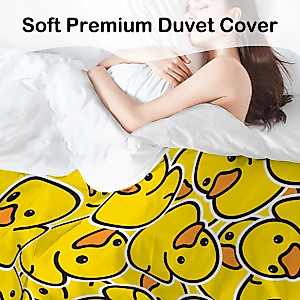 ARIGHTEX Duvet Cover Sets Yellow Rubber Duck Pattern Bedding Sets 3 Pieces Cute Comforter Cover Set Super Soft Bedspread for Kids Teens Adults (Queen)