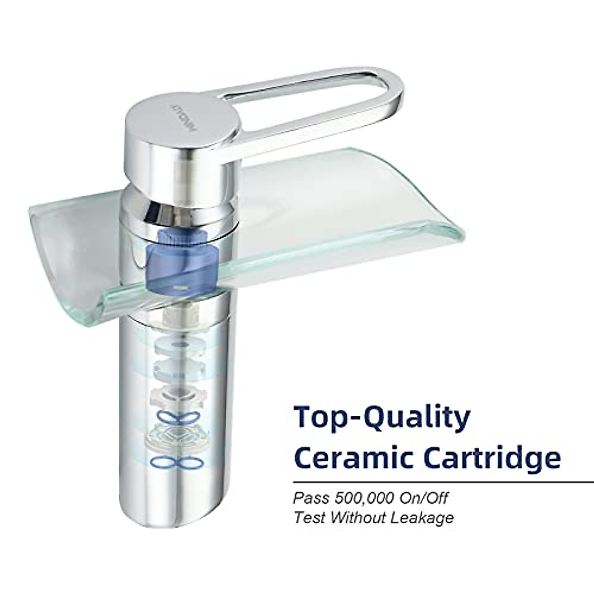 WINDALY Waterfall Bathroom Faucet, Single Hole Glass Spout Bathroom Faucet, Single Handle Solid Brass Bathroom Vanity Faucet with Deck Plate, Chrome (Glass)