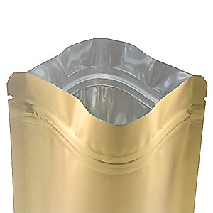 QQ Studio Pack of 100 Matte Color Resealable Stand Up Snack Packaging Pouches Bags with Frosted Window for Candies, Gummies, Organic Candies (Gold, 4.5oz)