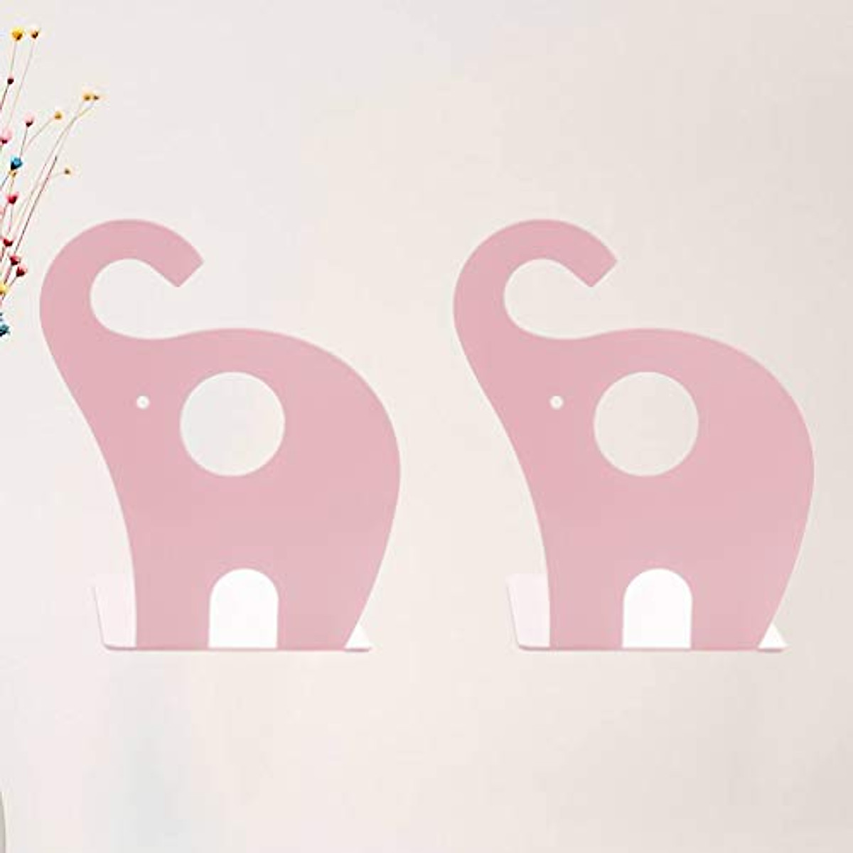 BESPORTBLE 2Pcs Kids Nonskid Bookends Heavy Duty Bookends Elephant Shaped Decorative Book Stopper Book Organizer for Shelves (Pink)