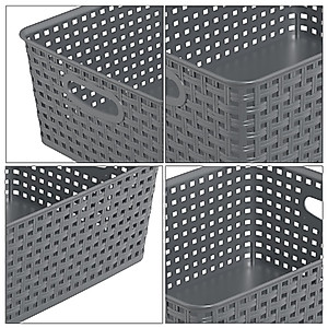 Kekow 4-Pack Gray Plastic Storage Basket, Pantry Woven Plastic Storage Basket