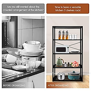 Acehome 5-Tier Bookshelf, 47" H Home Office Bookcase, Industrial Ladder Shelf, Freestanding Storage Organizer Rack, MDF Shelf and Metal Frame with for Bedroom, Living Room, Home Office-Black