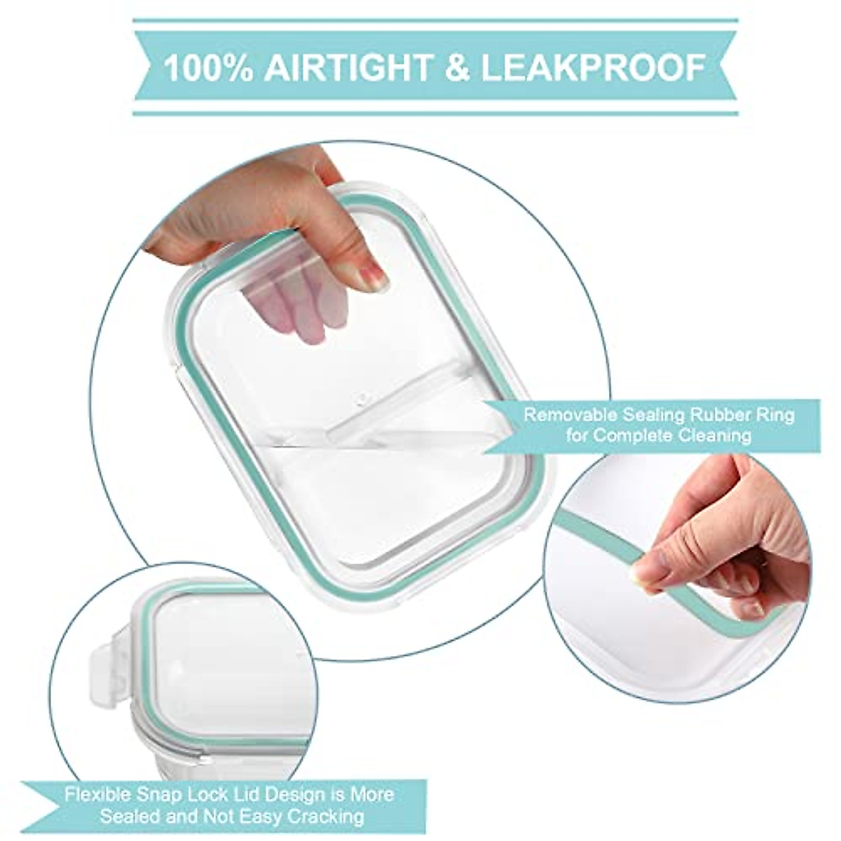 Bayco 10 Pack Glass Meal Prep Containers 2 Compartment, Glass Food Storage Containers with Lids, Airtight Glass Lunch Bento Boxes, BPA-Free & Leak Proof (10 lids & 10 Containers)