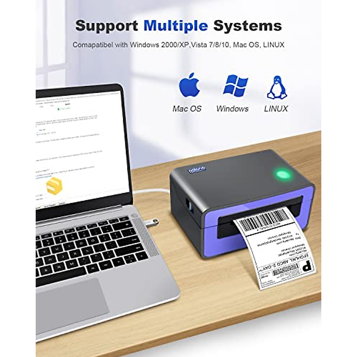 POLONO Shipping Label Printer, 4x6 Thermal Label Printer for Shipping Packages, Commercial Direct Thermal Label Maker,Thermal Labels, 4" x 6" Direct Thermal Shipping Label (Pack of 1000)
