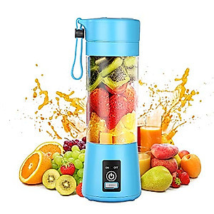 TSKLooy Portable Blender,Personal Blender with USB Rechargeable Mini Fruit Juice Mixer,Personal Size Blender for Smoothies and Shakes Mini Juicer Cup Travel 380ML,Fruit Juice,Milk, Blue