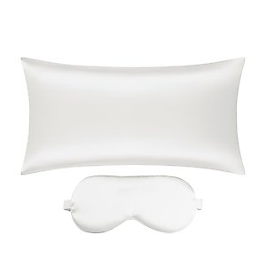 uxcell Satin Pillowcase for Hair and Skin with Hidden Zipper, Breathable and Soft Pillow Case with Sleep Mask, Set of 2 King (20"x36") White