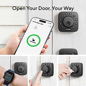 ULTRALOQ U-Bolt Smart Lock with Bridge WiFi Adaptor, 5-in-1 Keyless Entry Door Lock with WiFi, Bluetooth and Keypad, Smart Door Lock Front Door - Black
