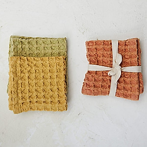 Creative Co-Op 11-1/2' Square Stonewashed Cotton Waffle Weave Dish Towel, 3 Colors, Set of 3